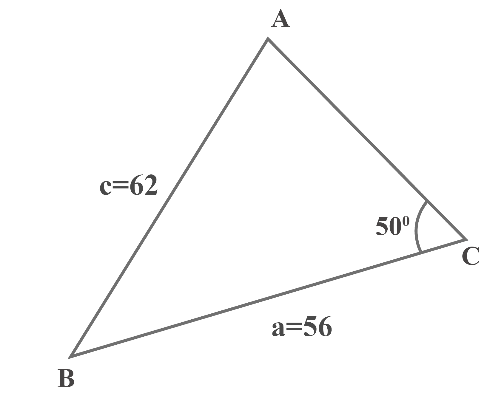 5. In triangle $ ABC$, $m∠C = 50^{\circ }$ , $a = 56$ cm and $c = 62 ...